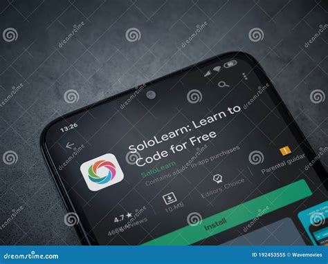 Sololearn Learning Coding App Play Store Page On The Display Of A Black Mobile Smartphone On A