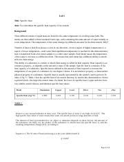 Lab Specific Heat Docx Lab Title Specific Heat Aim Two Determine The Specific Heat