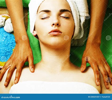 Attractive Lady Getting Spa Treatment In Salon Close Up Asian Tan