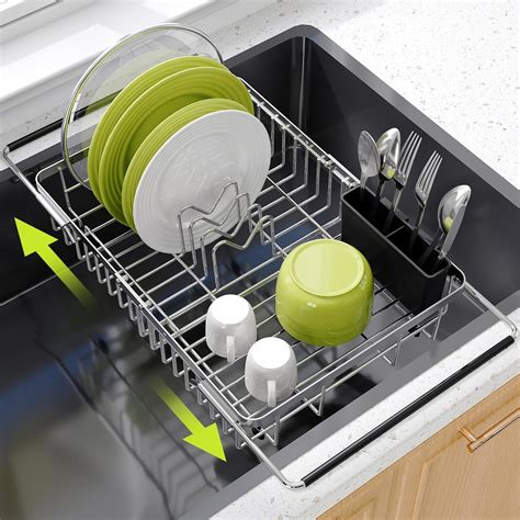 Dish Drying Rack In Sink Expandable Stainless Steel Dish Drainers For