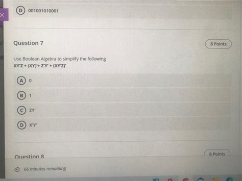 solved 001001010001 question 7 8 points use boolean algebra
