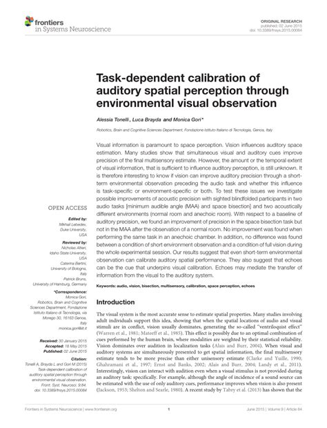 Pdf Influence Of Vision On Auditory Spatial Perception In Sighted People