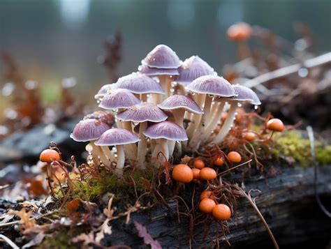 Premium Ai Image Mushrooms On A Decomposing Log