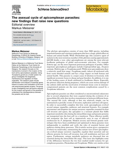 Pdf The Asexual Cycle Of Apicomplexan Parasites New Findings That Raise New Questions