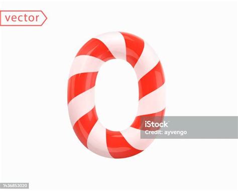 번호 0 숫자 0 기호 흰색은 빨간 리본과 얽혀 있습니다 만화 스타일의 사탕 지팡이와 같은 숫자 흰색 배경에 격리된 광택 개체