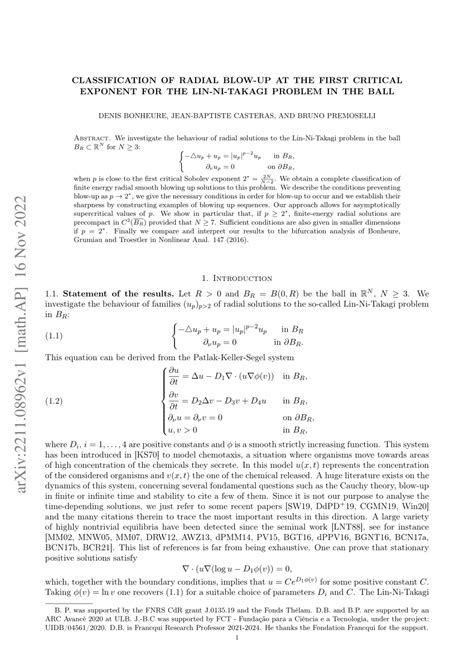Pdf Classification Of Radial Blow Up At The First Critical Exponent For The Lin Ni Takagi