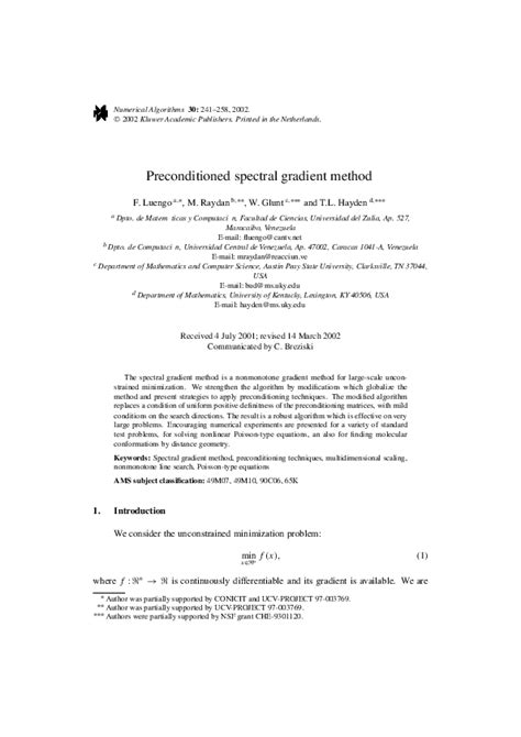 pdf preconditioned spectral gradient method