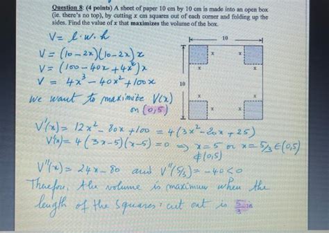 Solved Question 8 4 Points A Sheet Of Paper 10 Cm By 10