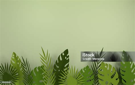 열 대 종이 팜 프레임 나뭇잎 여름 열 대 녹색 잎 종이 접기 이국적인 하와이 정글 단풍 여름 배경 종이 잘라 최소한의 스타일입니다 3d 렌더링 패턴에 대한 스톡 사진 및