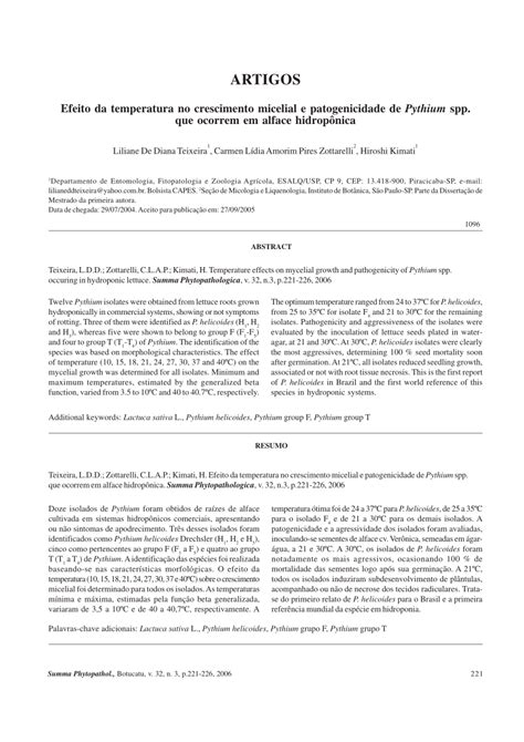 Pdf Temperature Effects On Mycelial Growth And Pathogenicity Of Pythium Spp Occuring In