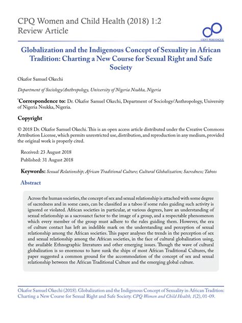 PDF Globalization And The Indigenous Concept Of Sexuality In African Tradition Charting A New