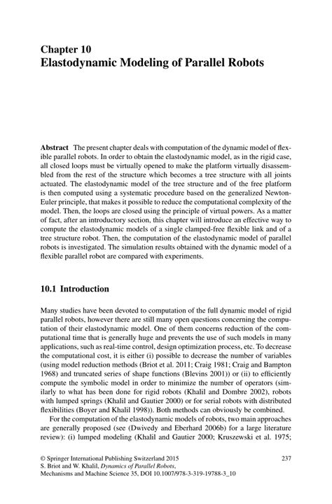 pdf elastodynamic modeling of parallel robots