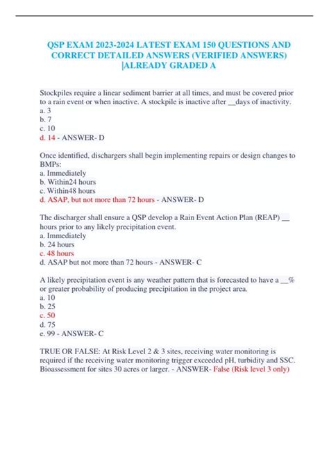 Qsp Exam Latest Exam 150 Questions And Correct Detailed Answers Verified Answers Already