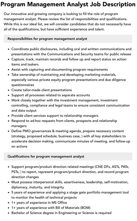 Program Management Analyst Job Description Velvet Jobs Program Management Analyst Job Description Velvet Jobs
