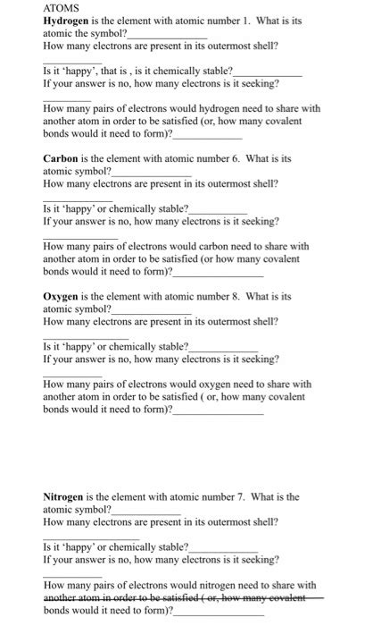 Solved ATOMS Hydrogen Is The Element With Atomic Number Chegg Com