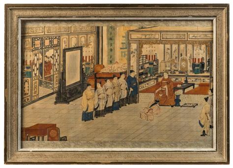 Chinese Court Scene On Silk Art Oriental