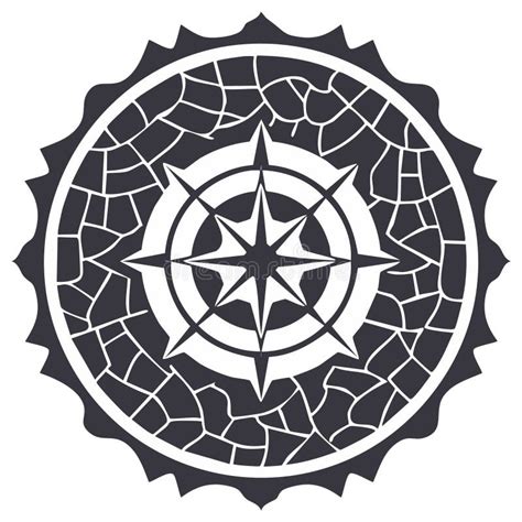 Circular Mandala Design With Compass Rose And Mosaic Patterns Radiating