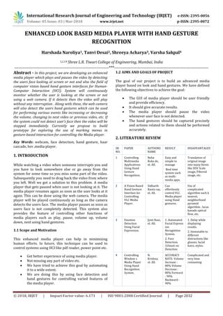 IRJET Enhanced Look Based Media Player With Hand Gesture Recognition PDF