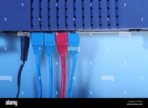 Close Up Of The Ethernet Cables Plugged Into Router Stock Photo Alamy