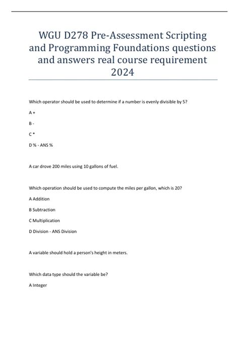 Wgu D278 Pre Assessment Scripting And Programming Foundations Questions