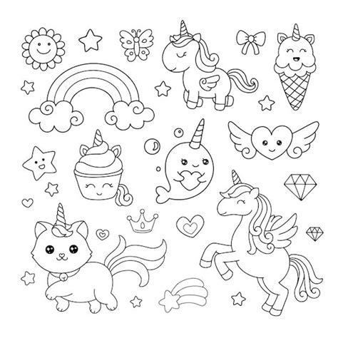 かわいい手描きのユニコーン落書きアイコンの塗り絵 プレミアムベクター Coloring Books Coloring Book