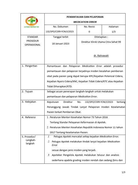 Pemantauan Dan Pelaporan Medication Error Pdf