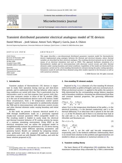 pdf transient distributed parameter electrical analogous model of te