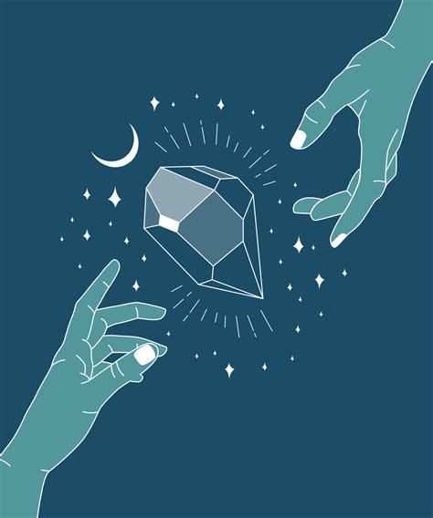 Hands Holding Crystal Gem Outline Illustration Magic Crystal Concept