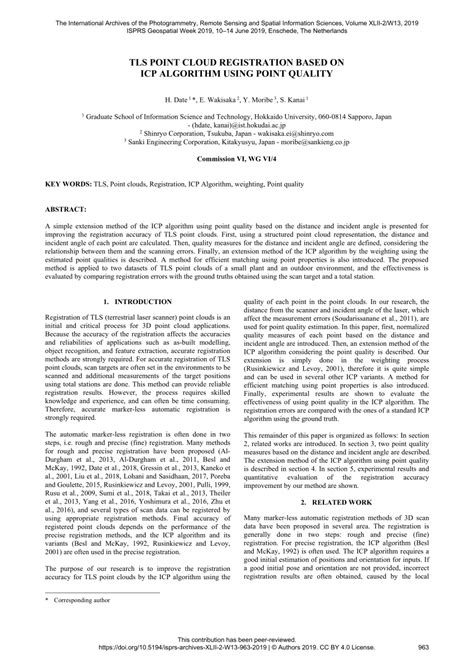 PDF TLS POINT CLOUD REGISTRATION BASED ON ICP ALGORITHM USING POINT QUALITY
