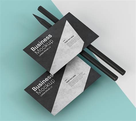 명함 모형과 검은 색 연필 프리미엄 Psd 파일