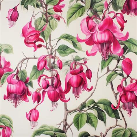 Vintage Botanical Fuchsia Plant Illustration For Wallpaper Sketchbook Stock Illustration
