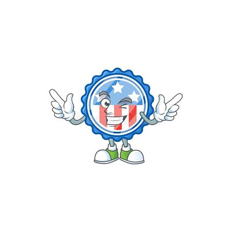 A Comical Face Circle Badges Usa With Star Mascot Design With Wink Eye