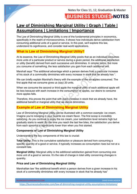Solution Law Of Diminishing Marginal Utility Graph Table Assumptions Limitations Importance 1