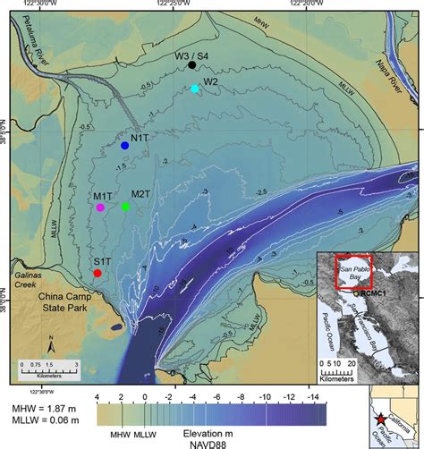 Bathymetry Of San Pablo Bay Relative To Navd88 With The Stations From