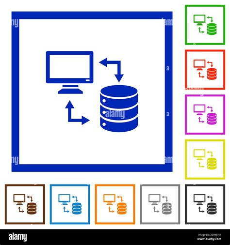 Syncronize Data With Database Flat Color Icons In Square Frames On White Background Stock Vector