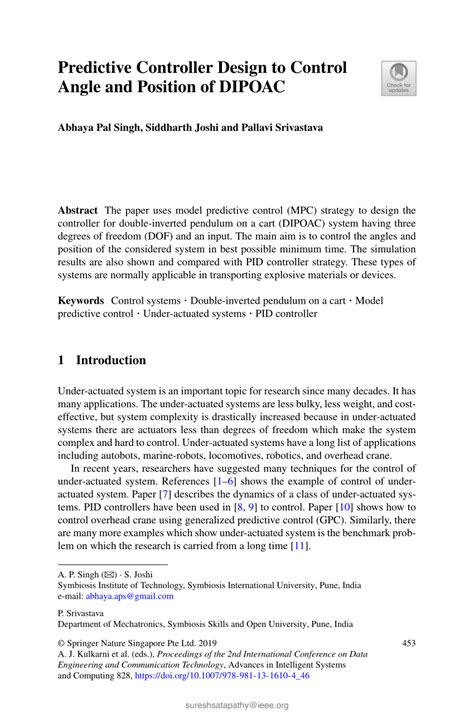 Pdf Predictive Controller Design To Control Angle And Position Of