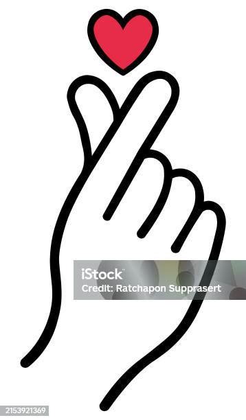 클립 아트 빨간색 미니 하트 아이콘과 손가락 하트 모양이 있는 손 클리핑 경로가 있는 흰색 배경에 격리되어 있습니다 손하트에 대한 스톡 벡터 아트 및 기타 이미지 Istock