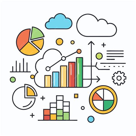 Colorful Data Analytics Chart With Cloud Pie Charts Bar Graph And Gear