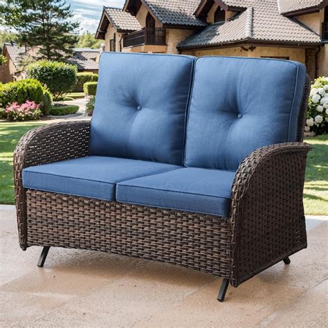Bellefurn Patio Loveseat Wicker Loveseat Rattan Glider Sofa