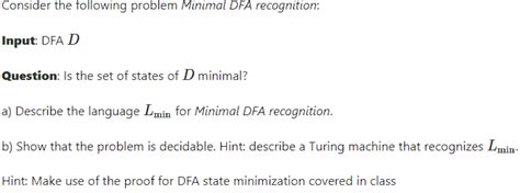 Solved Consider The Following Problem Minimal Dfa