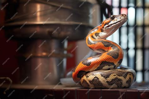 Premium Photo Coiled Python Under A Heat Lamp