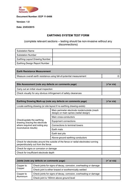Ecp 11 0406 Earthing System Test Form Docsbay