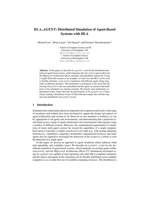 Pdf Distributed Simulation Of Agent Based Systems With Hla