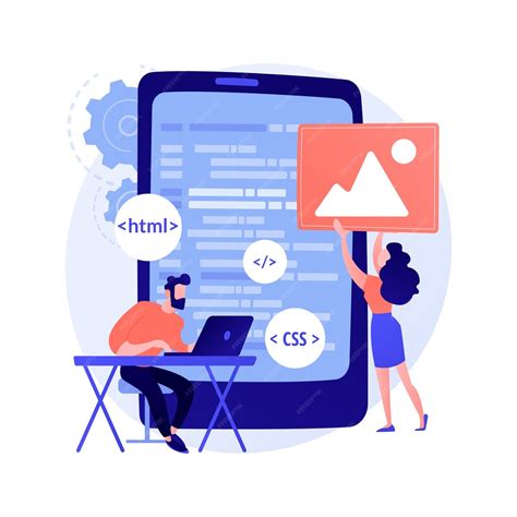 모바일 애플리케이션 개발 프로그래밍 언어들 Css Html It Ui 남성 프로그래머 만화 캐릭터 개발 웹 사이트