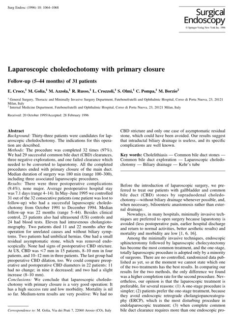 Pdf Laparoscopic Choledochotomy With Primary Closure Follow Up 5