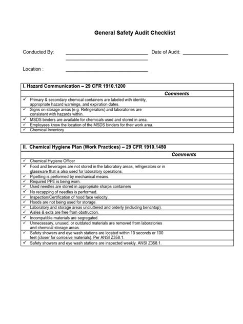 General Safety Audit Checklist Pdf