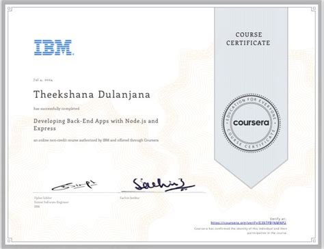Theekshana Dulanjana On Linkedin Ibm Coursera Nodejs Express Backend
