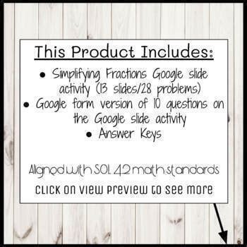 Simplifying Fractions Digital Activities Distance Learning Google Classroom