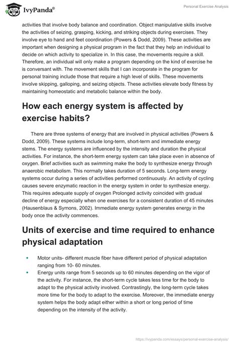 Personal Exercise Analysis 1185 Words Essay Example