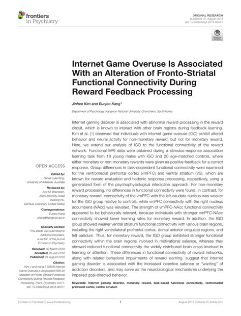 Pdf Internet Game Overuse Is Associated With An Alteration Of Fronto Striatal Functional